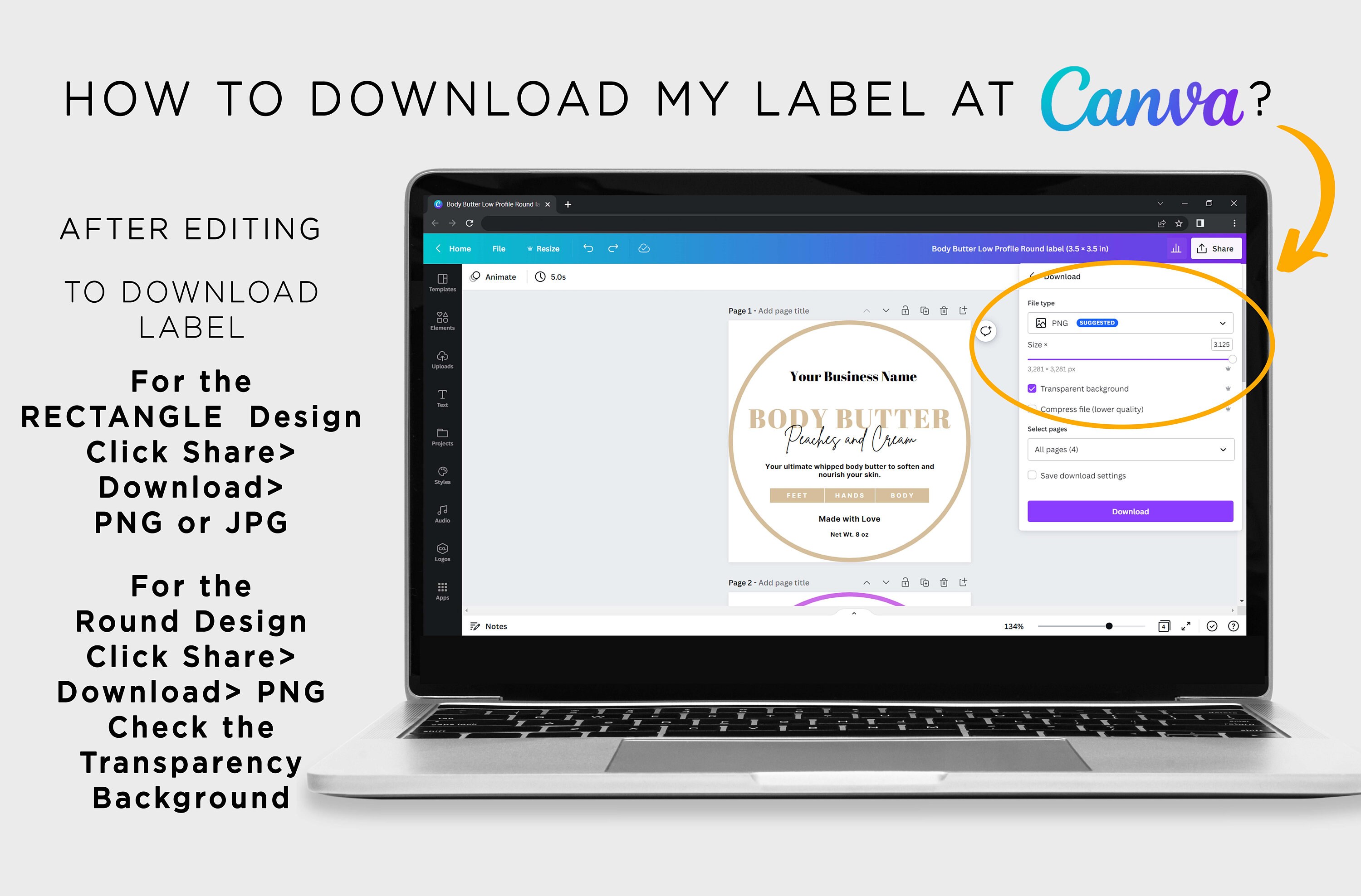 Printable Whipped Body Butter Label for Low Profile Jars - Etsy