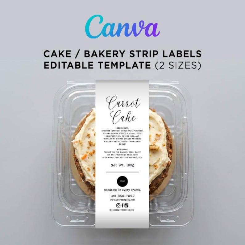 Bakery Cake Strip Labels Canva Template, Editable Cake Packaging Design ...