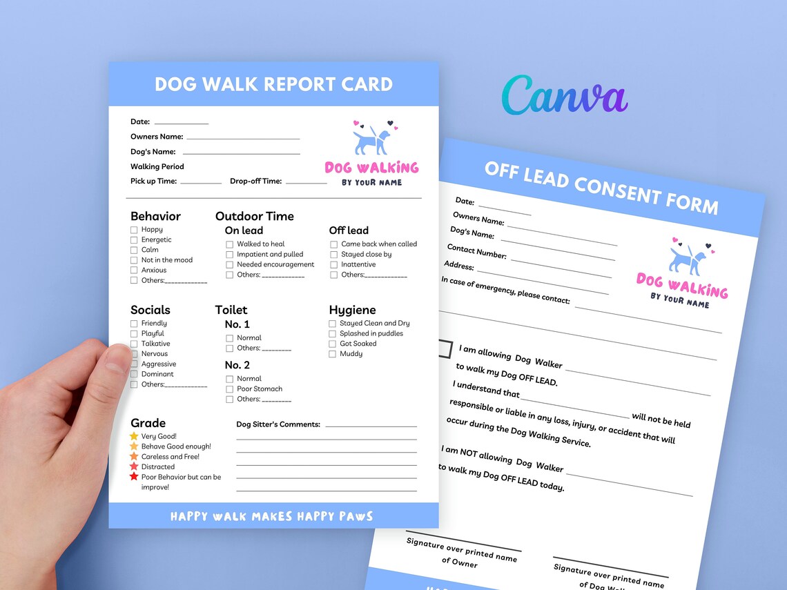 Printable Dog Walking Report Card, Dog Walk Service Report Card, Dog ...