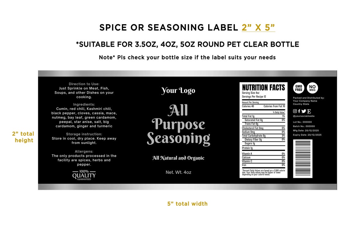 Printable Wrap Label for Spice Seasoning. 8oz 5oz 4oz Spice - Etsy