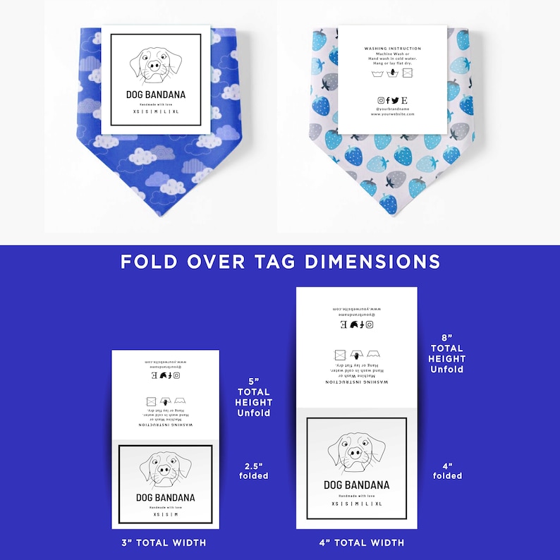 Printable Dog Bandana Label Template, Hang Tag, Fold Over Tag, Wrap ...