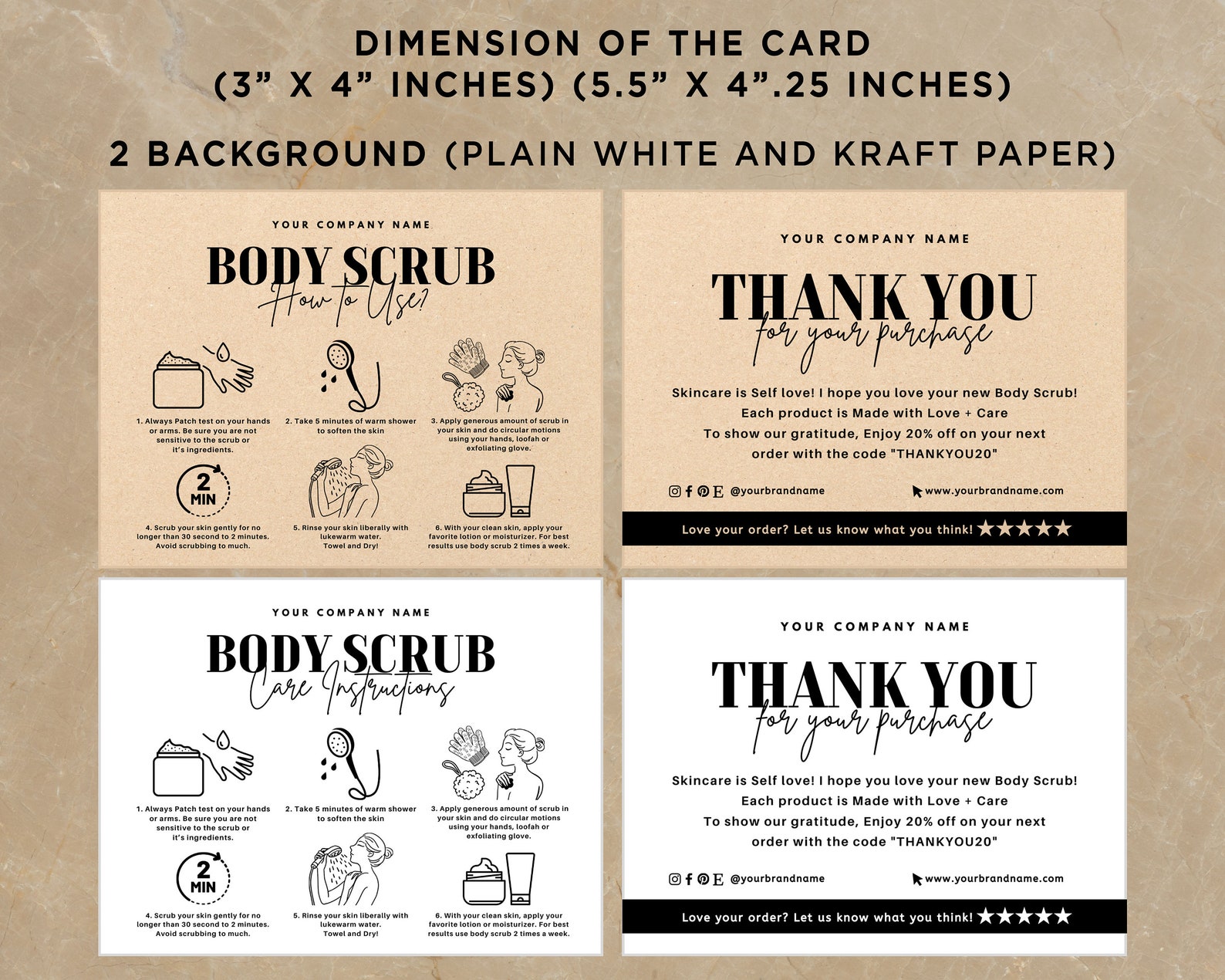 Body Scrub Card, Bath Scrub Care Instructions, How to Use Body Scrub ...