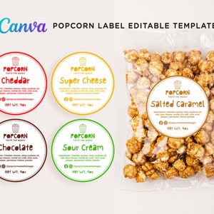 Popcorn Labels, Popcorn Logo, Popcorn Business, Popcorn Templates ...