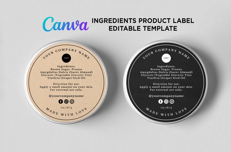 Printable Ingredients Product Label, Ingredients Back Circle Label ...