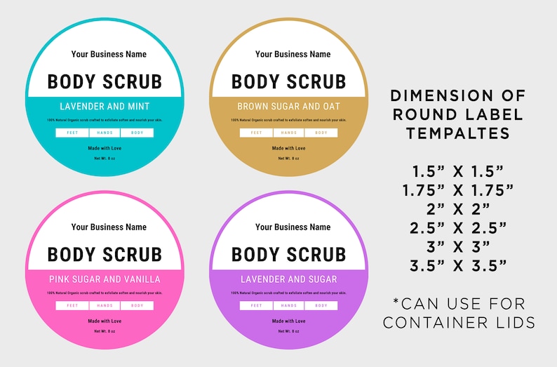 Editable Body Scrub Label for Low Profile Jars Sugar Scrub - Etsy