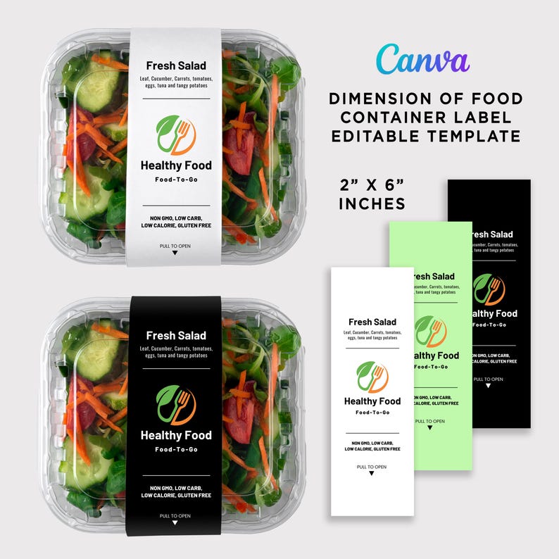 Printable Food Container Label, Fresh Salad Labels, Take Out Box Label ...