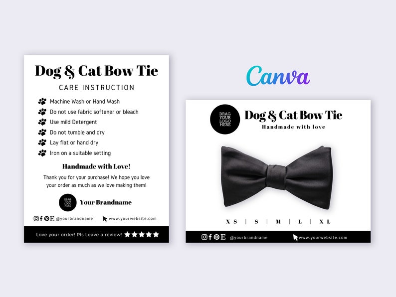 Printable Bow Card Label for Pet Bow Tie Business, DIY Pet Bow Tie Card ...