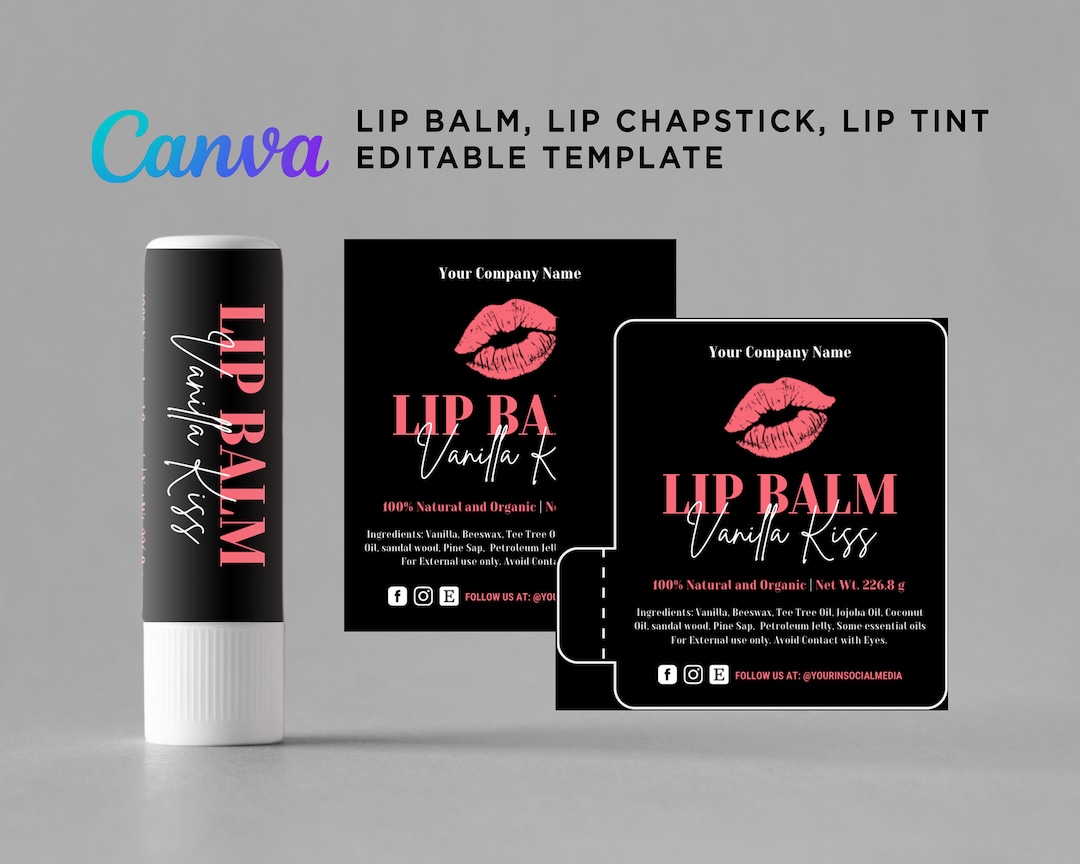 Lip Balm Wrap Label Sticker, Lip Chapstick Labels, Lip Balm Black Label ...