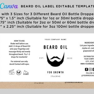 Editable Beard Oil Labels, Beard Oil Bottle Dropper Label, Beard Oil ...