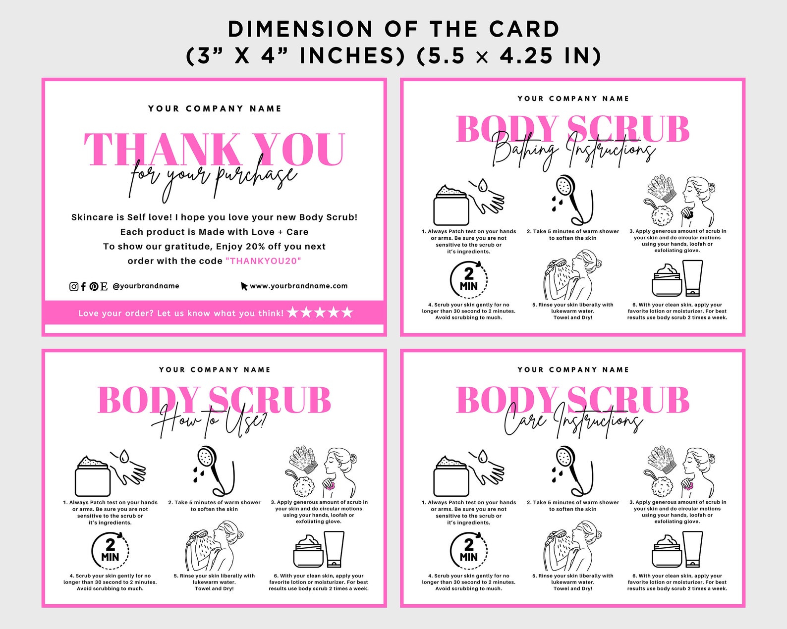 Body Scrub Instruction Card, Bath Scrub Care Instruction Card, How to ...