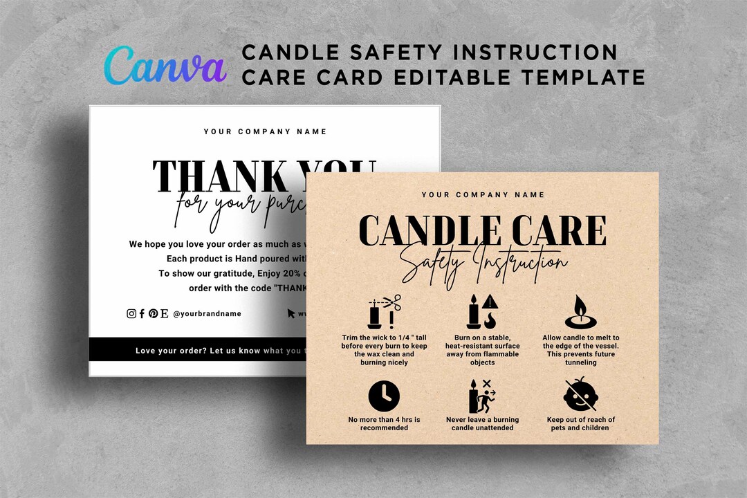 Printable Candle Care Card, Editable Candle Care Card, Candle Business ...