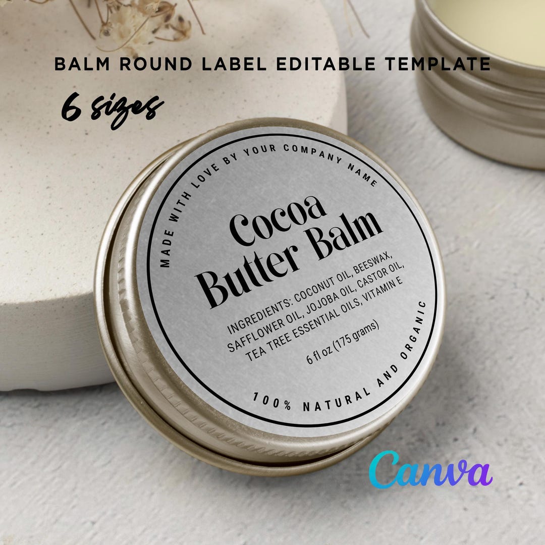 Printable Skincare Balm Round Label Sticker, Tin Can Round Label ...