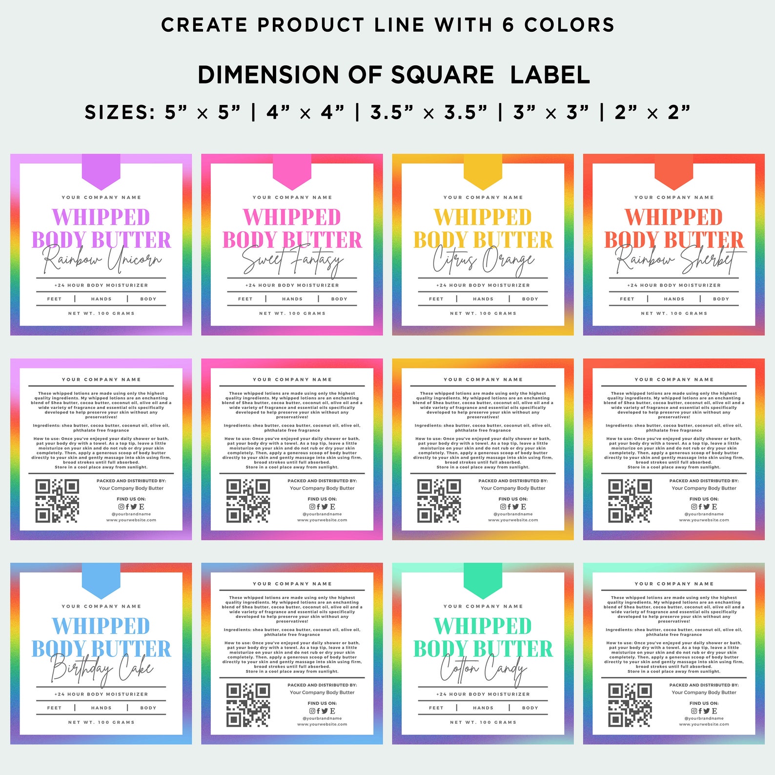 Printable Whipped Body Butter Label, Rainbow Body Butter Label, Unicorn ...