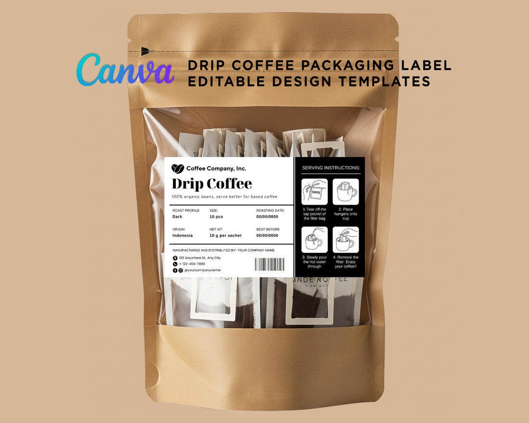 Drip Coffee Label Template, Drip Coffee Instructions, DIY Coffee Bag ...