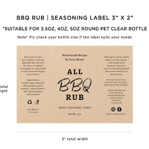 Printable Wrap Label for BBQ Rub, Barbeque Seasoning Label 8oz, 4oz ...