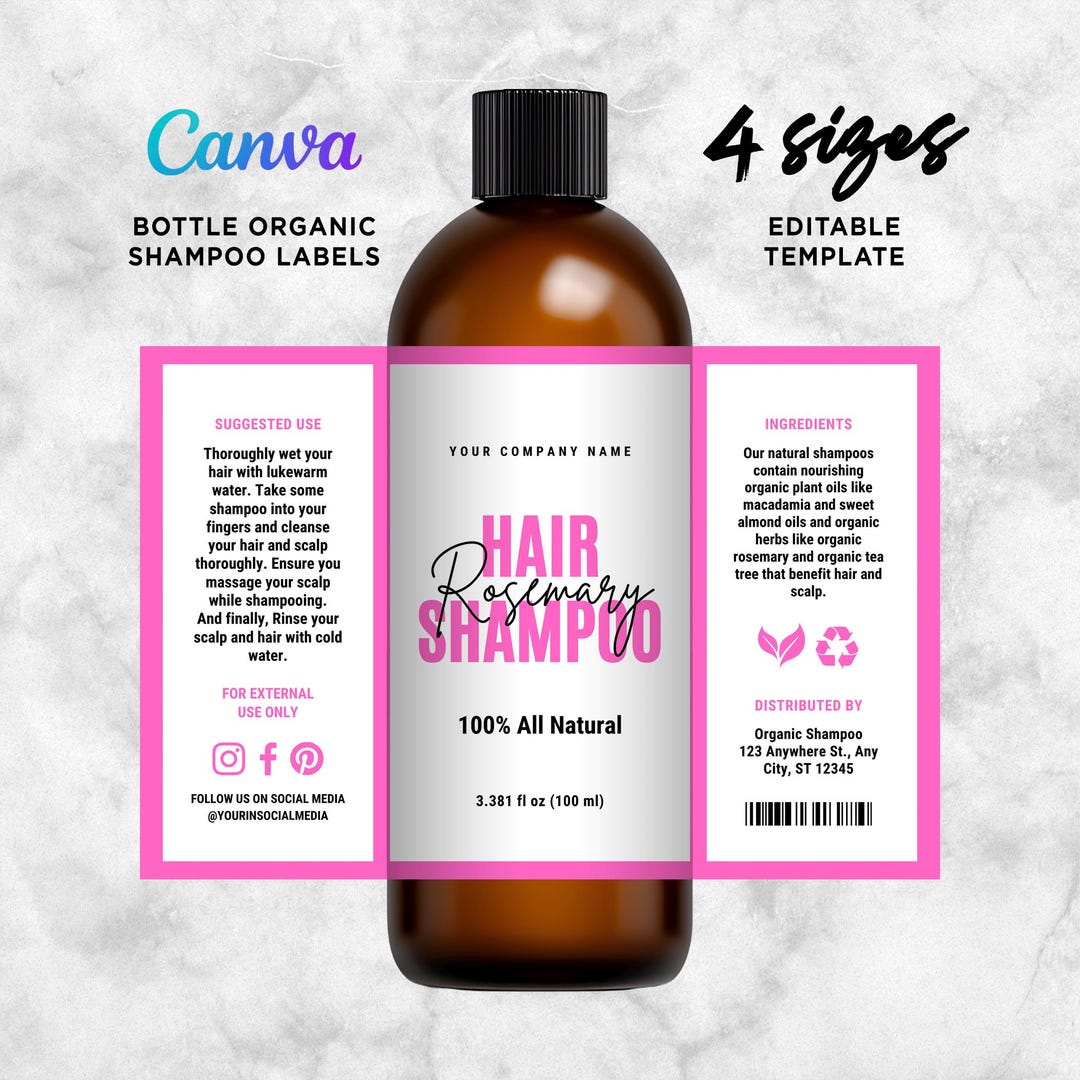 Bottle Shampoo Label Template Canva, DIY Shampoo and Conditioner Label ...
