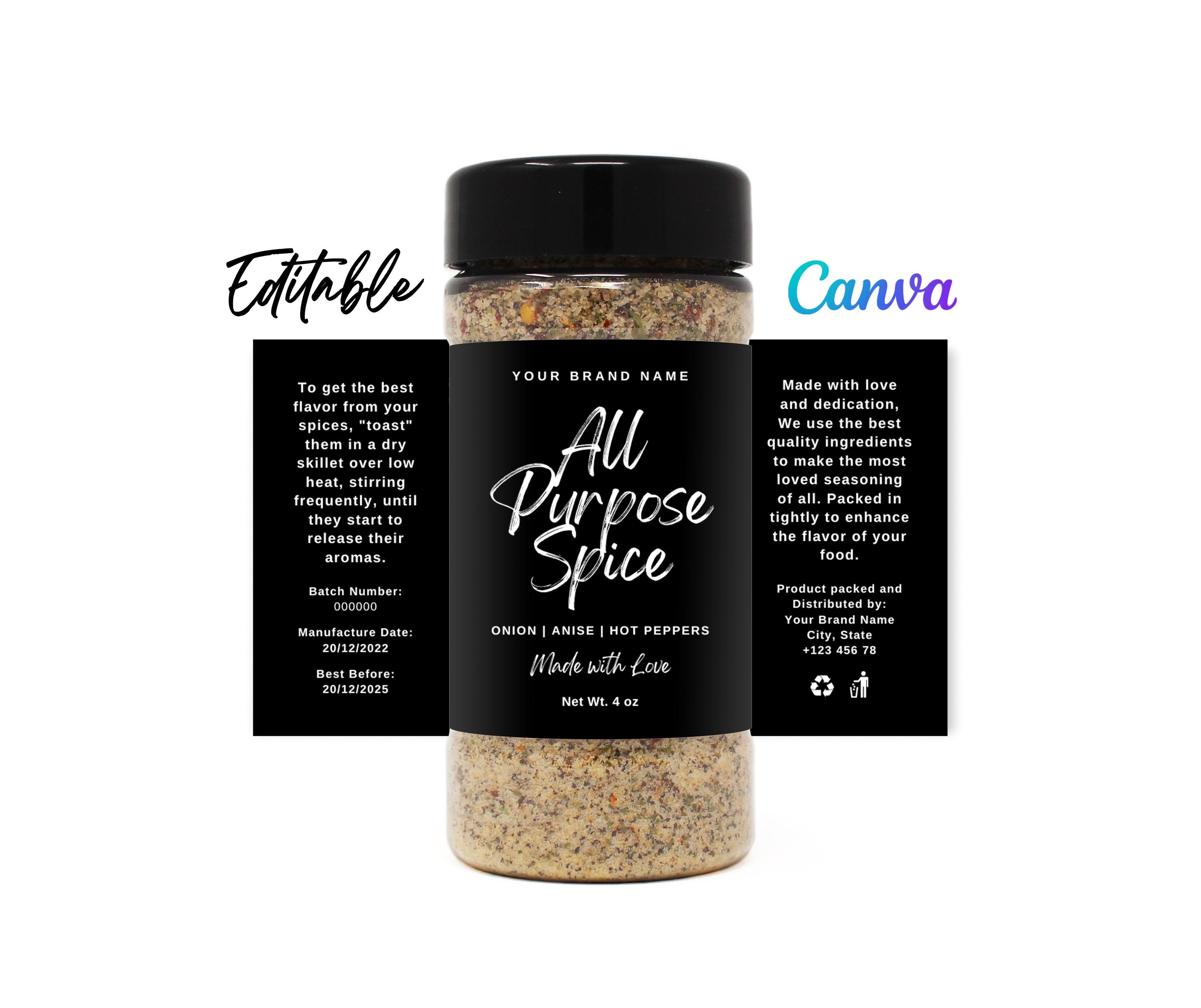 Printable Spice Wrap Label Sticker, All Purpose Seasoning Label Design ...
