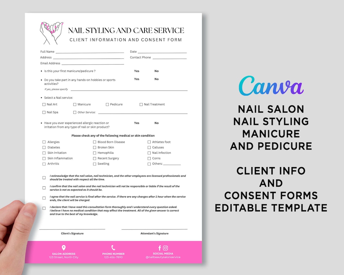 Printable Nail Consent Form, Nail Business Forms, Nail Salon Client ...