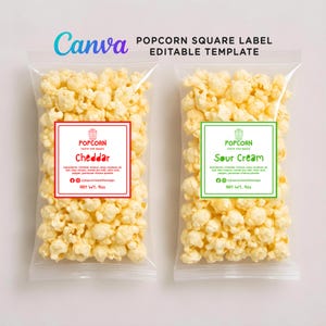 Printable Square Labels Popcorn Labels, Popcorn Logo, Popcorn Business ...