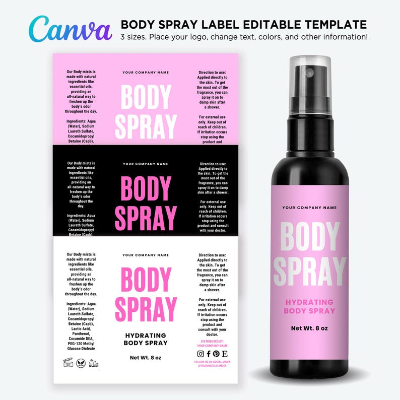 Body Spray Labels, Body Mist Labels, Body Perfume Labels, Hydrating ...