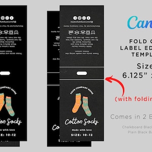 Printable Sock Wrap Labels, Black Cotton Socks Label Designs, Handmade ...