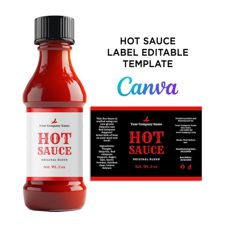 Hot Sauce Label Template, Design for Hot Sauce, Hot Sauce 5oz Bottle ...