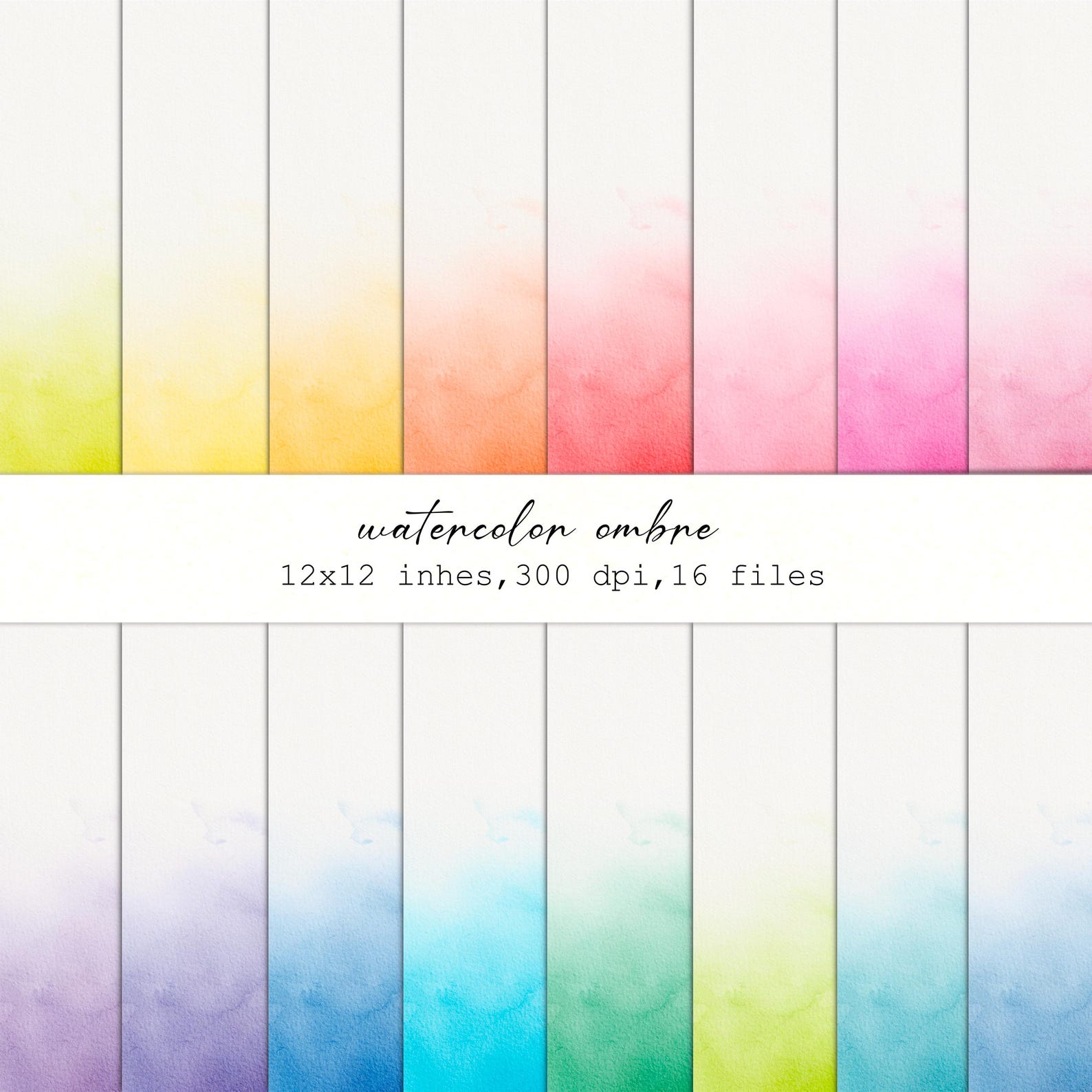 Ombre Watercolor Digital Paper Rainbow Colors Gradient Water Colour ...