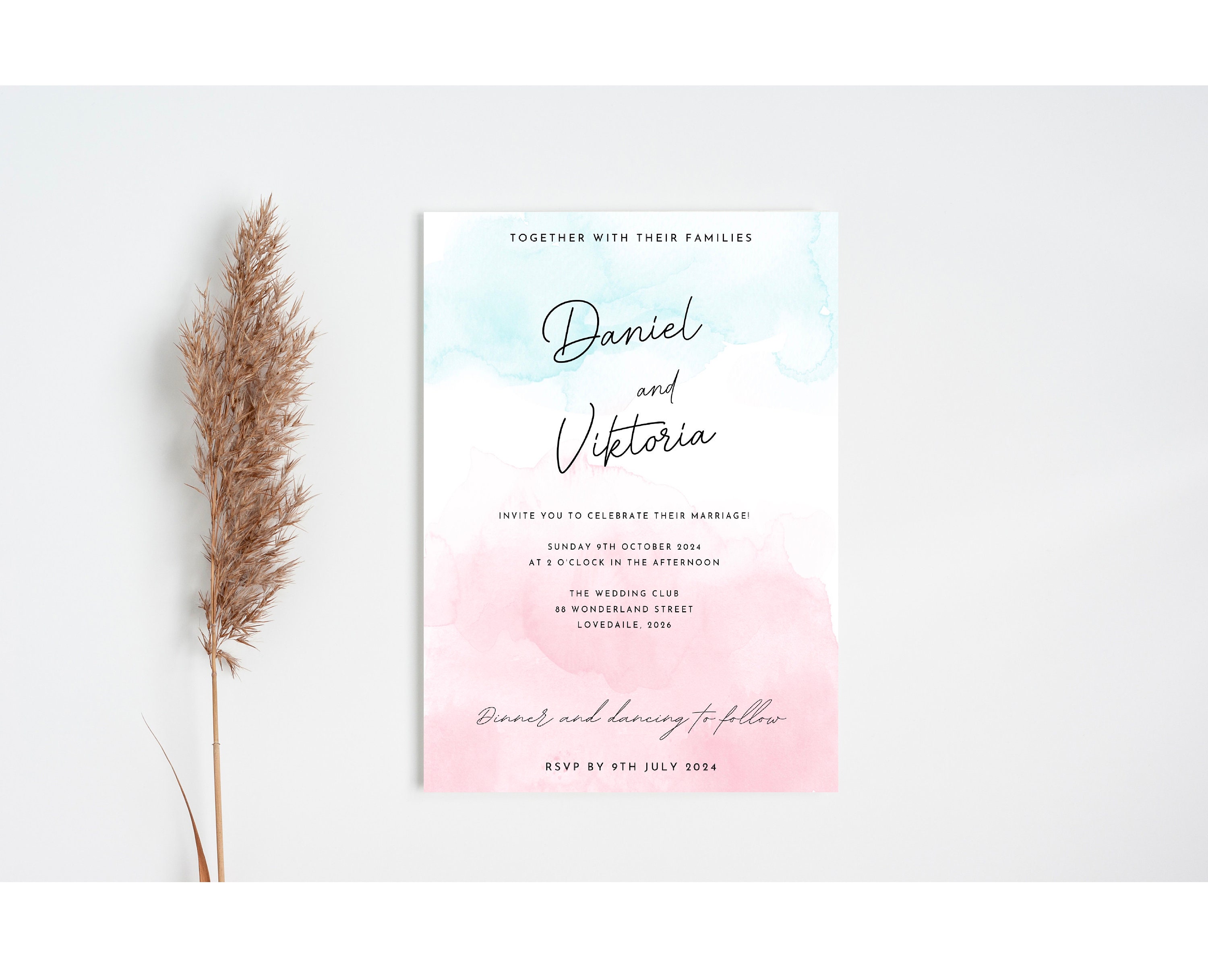 Pink & Blue Watercolor Background: Digital Paper Texture (12x12 Inch ...