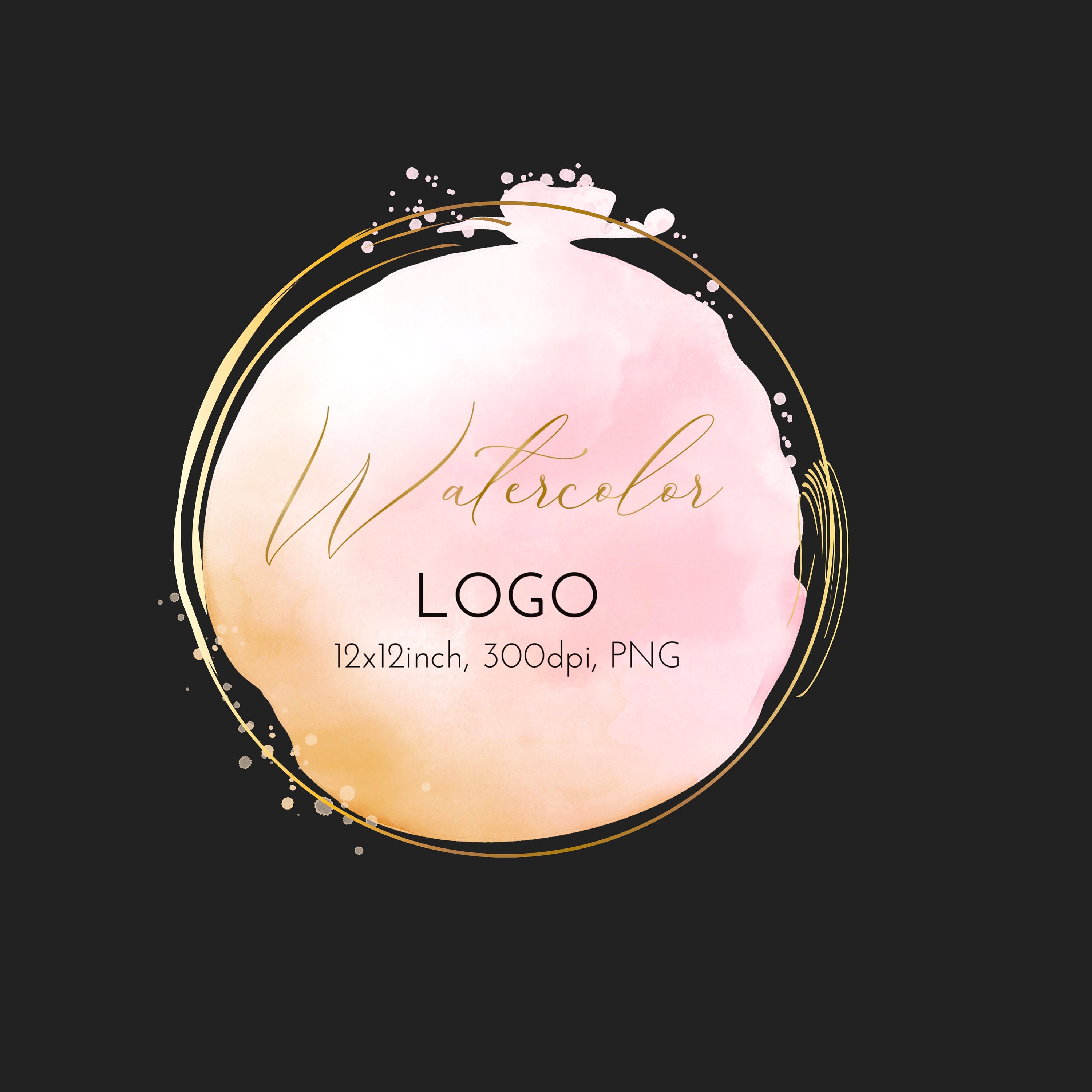 Logo Background PNG Pink Brush Stroke Watercolor Gold Frame Clipart ...