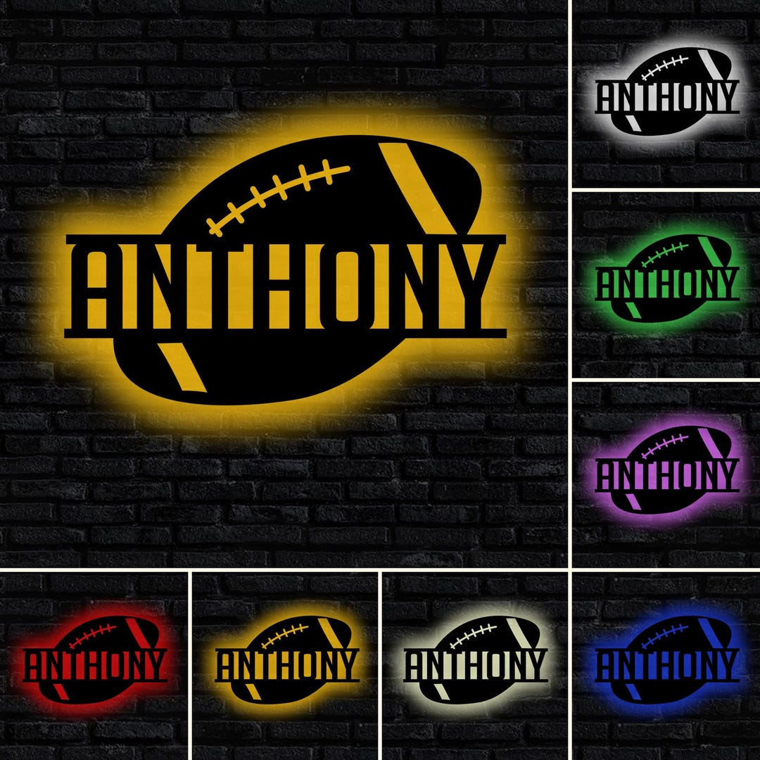 Football Led Name Sign, Nursery Led Wall Decor, Personalized Wooden Led ...