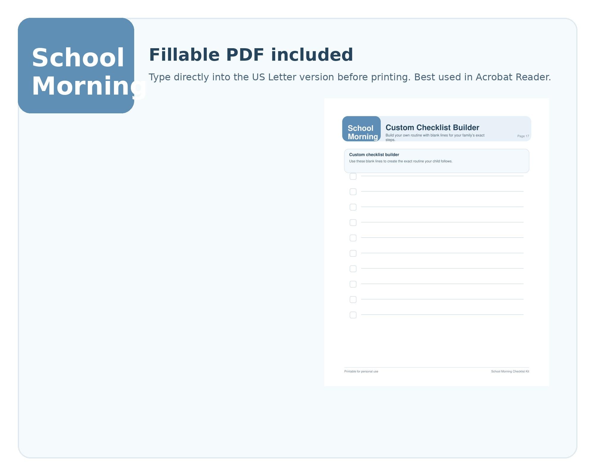 School Morning Checklist Kit: Printable Routine Visual Schedule (PDF ...