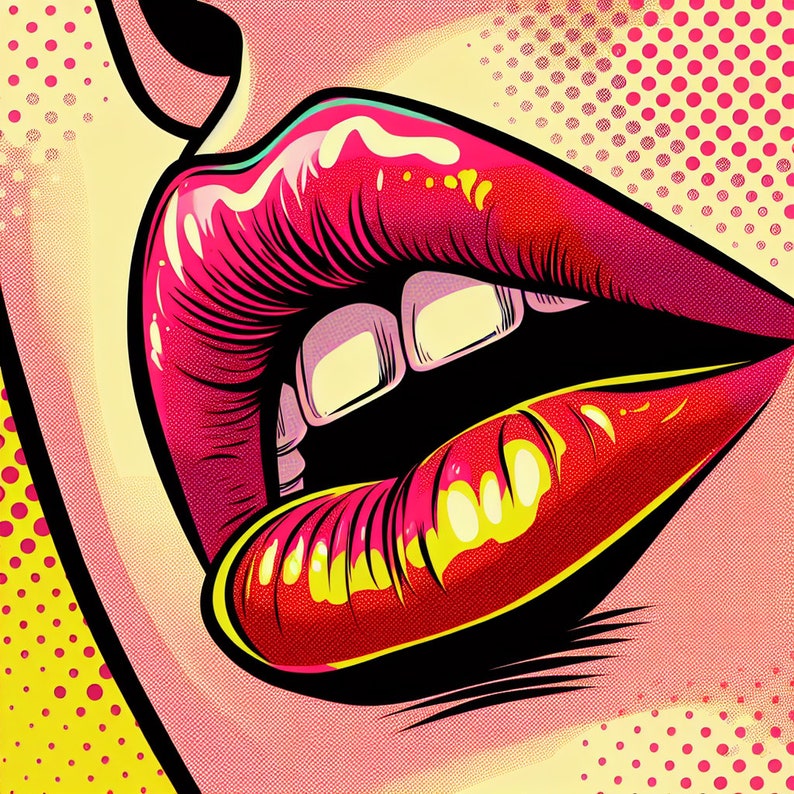 Bold Pop Art Lips Digital Wall Art Vibrant Lipstick Print Modern Pop ...