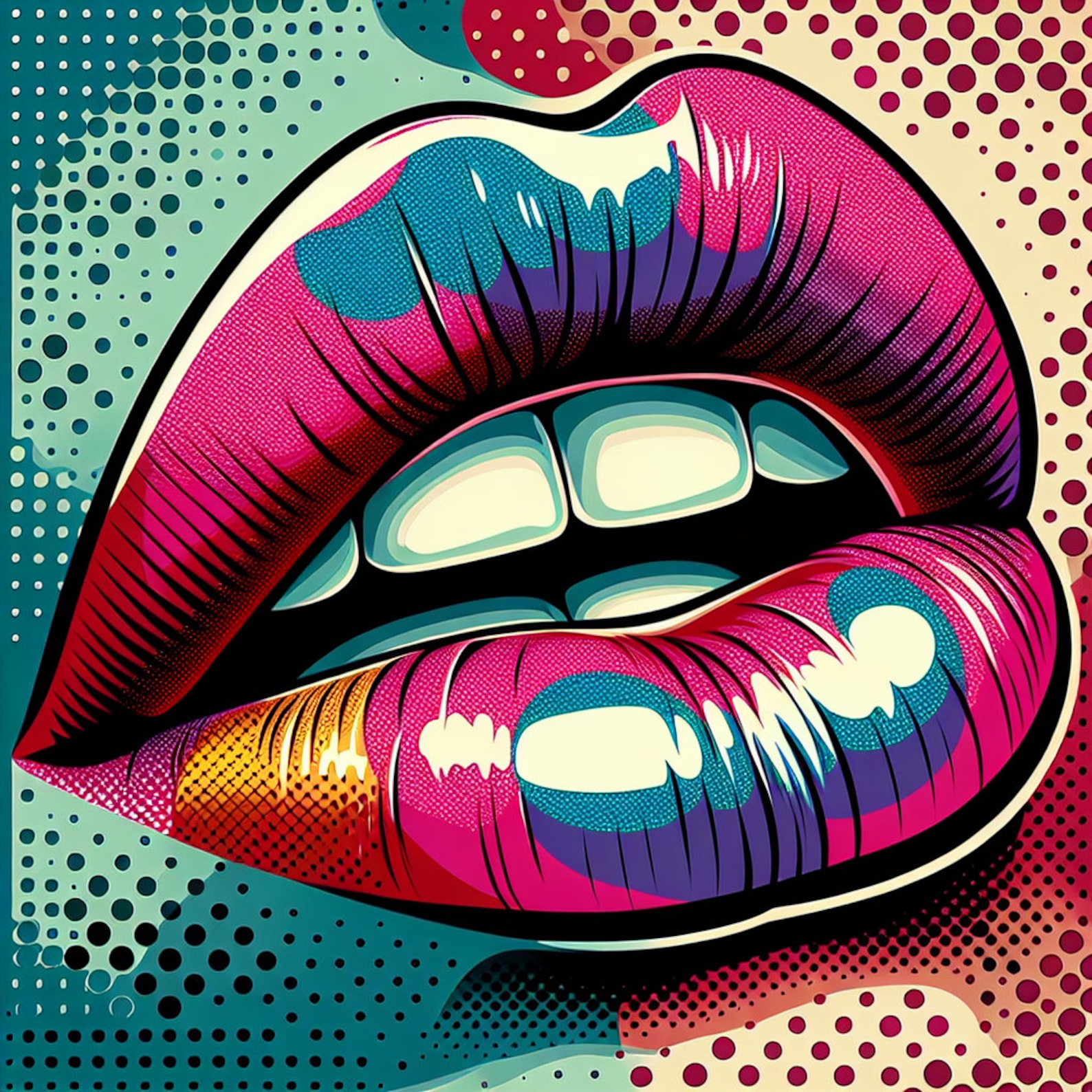 Bold Pop Art Lips Digital Wall Art Vibrant Lipstick Print Modern Pop ...
