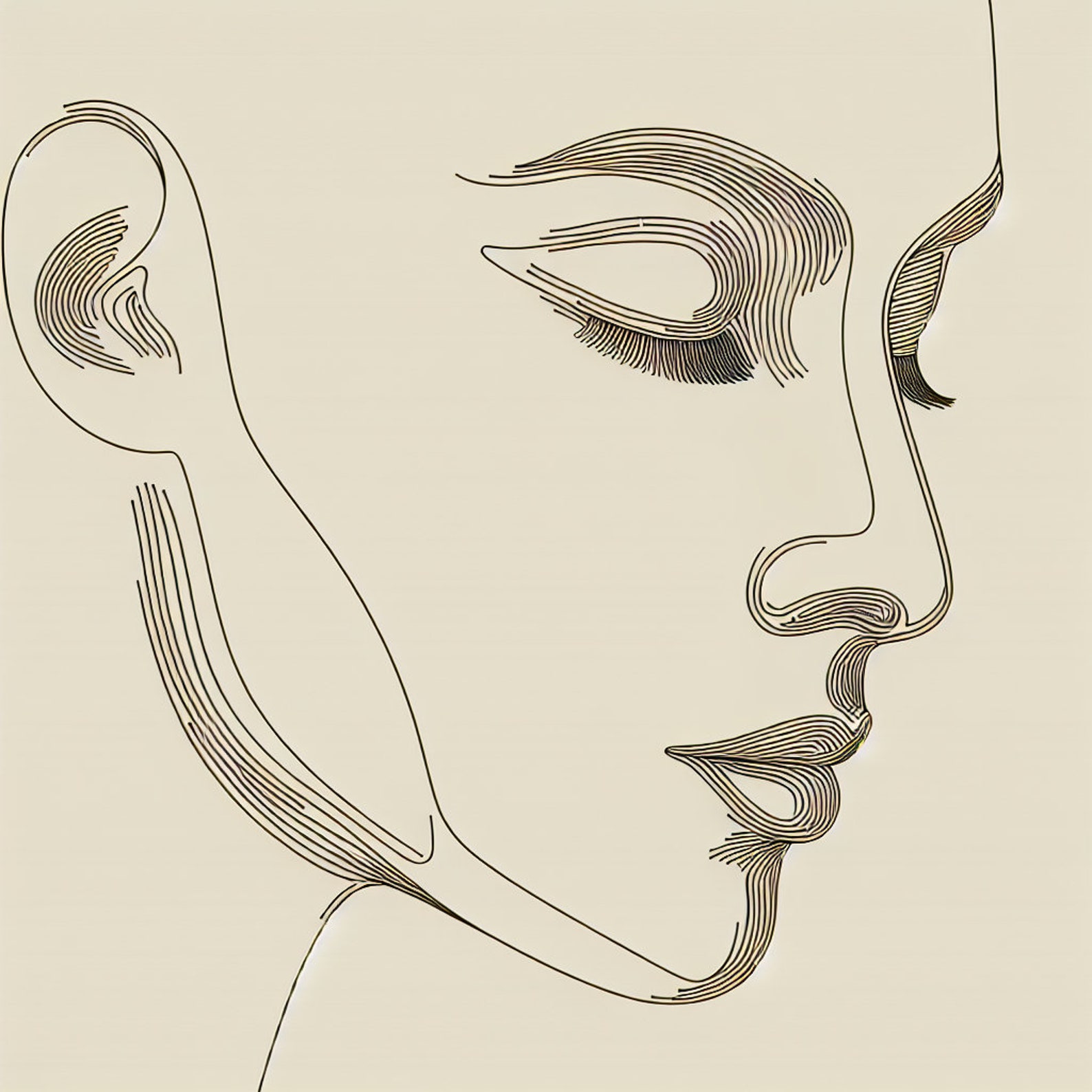 Minimalist Face Line Art Print, Modern Abstract Portrait (digital ...