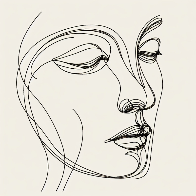 Minimalist Face Line Art Print, Modern Abstract Portrait (digital ...