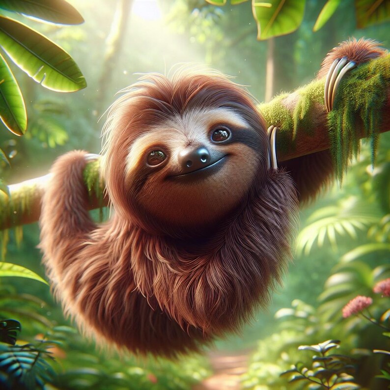 Hanging Sloth Illustration Digital Wall Art Printable - Etsy