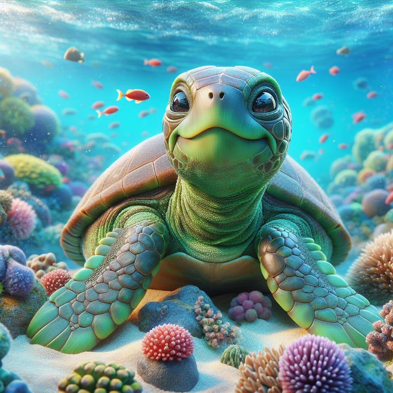 Happy Turtle Watercolor Illustration Digital Wall Art Printable - Etsy