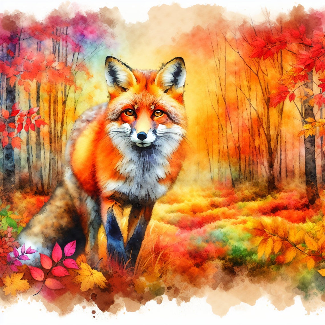 Watercolor Fox Illustration Digital Wall Art - Woodland Animal Print ...