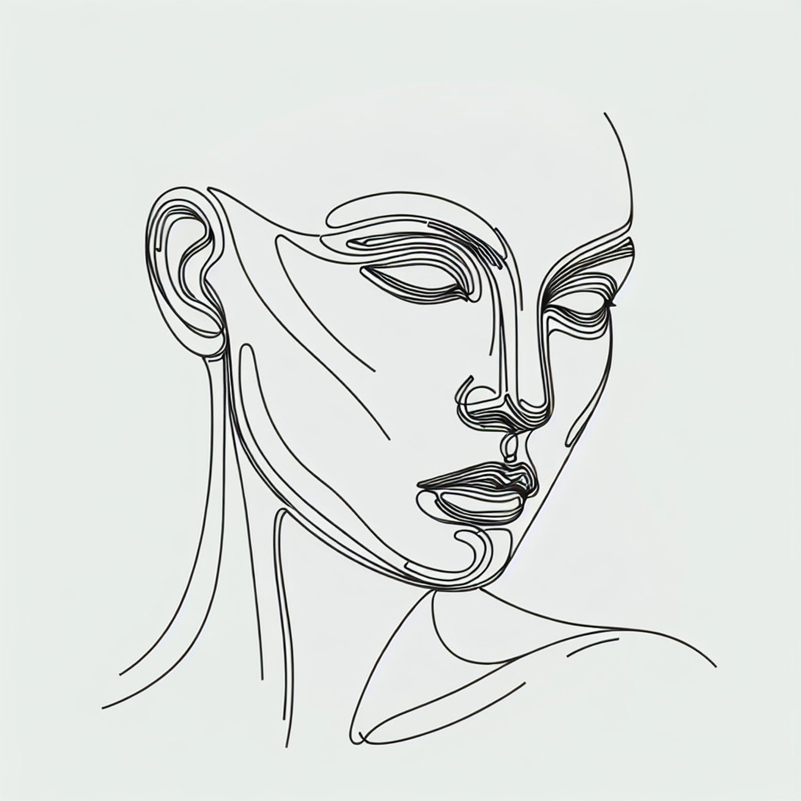 Minimalist Face Line Art Print, Modern Abstract Portrait (digital ...