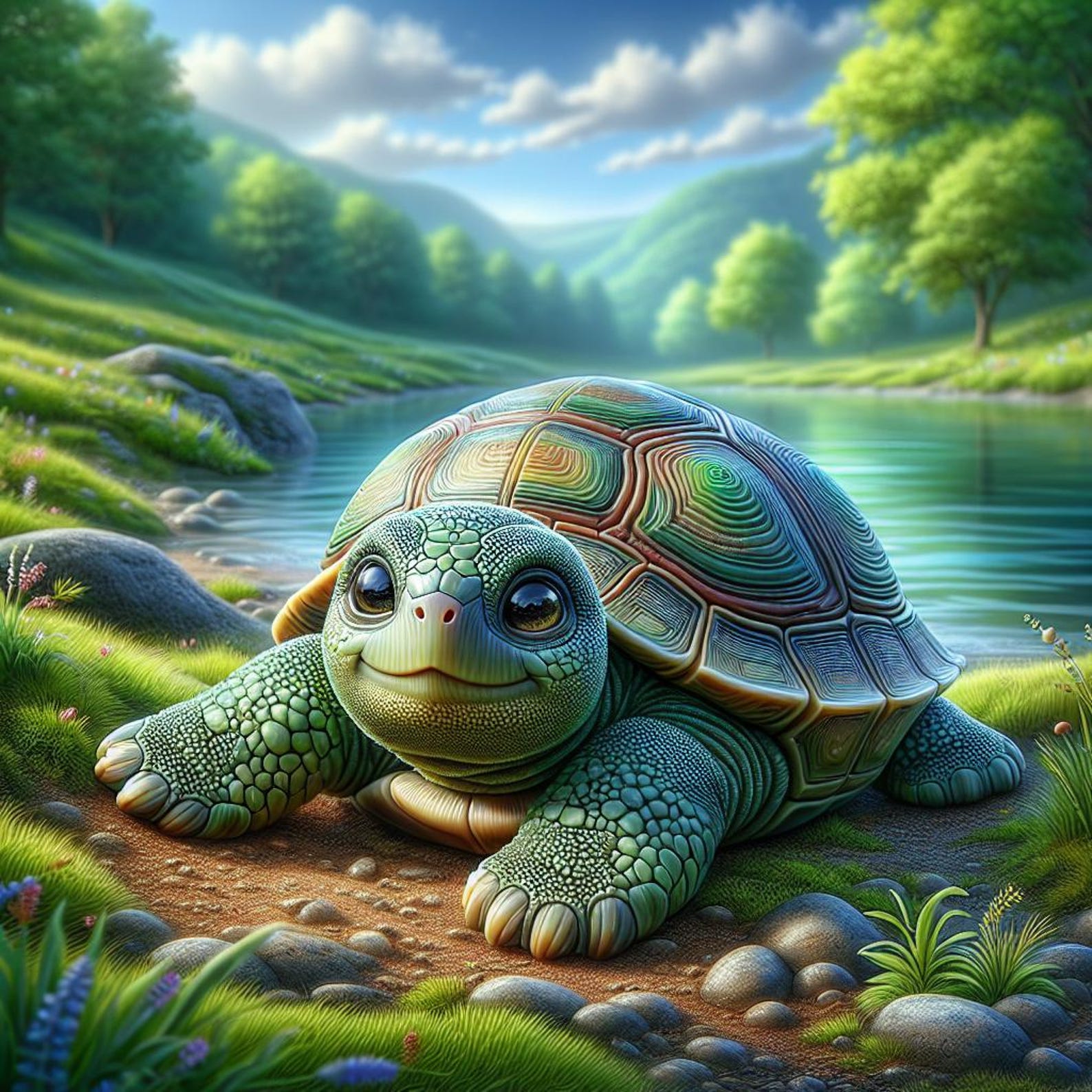 Happy Turtle Watercolor Illustration Digital Wall Art Printable - Etsy