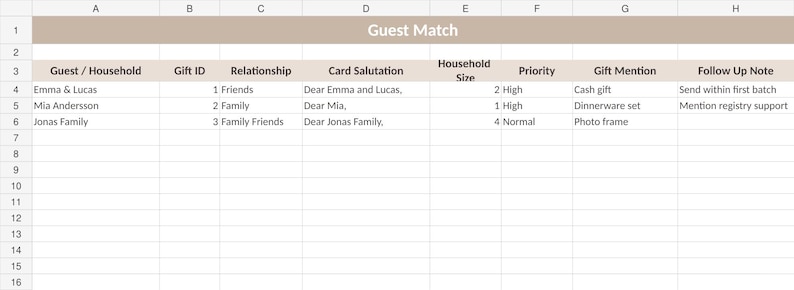 Wedding Gift Log Tracker: Post-wedding Thank You Spreadsheet (digital ...
