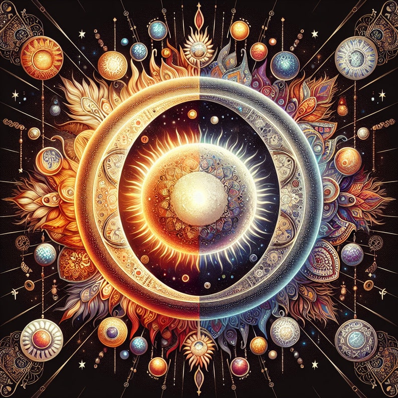 Boho Sun and Moon Digital Wall Art - Celestial Bohemian Print, Mystical ...