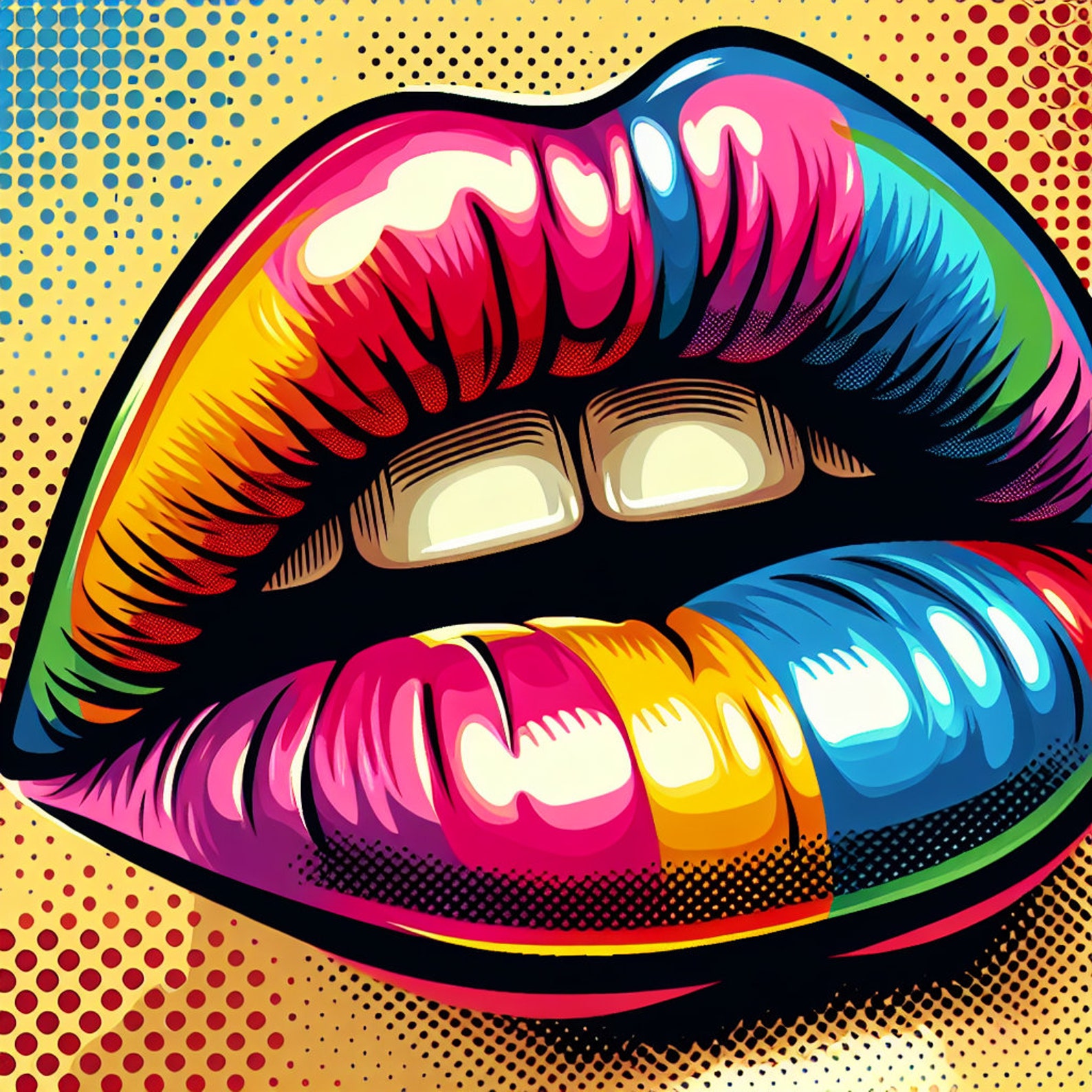 Bold Pop Art Lips Digital Wall Art Vibrant Lipstick Print Modern Pop ...