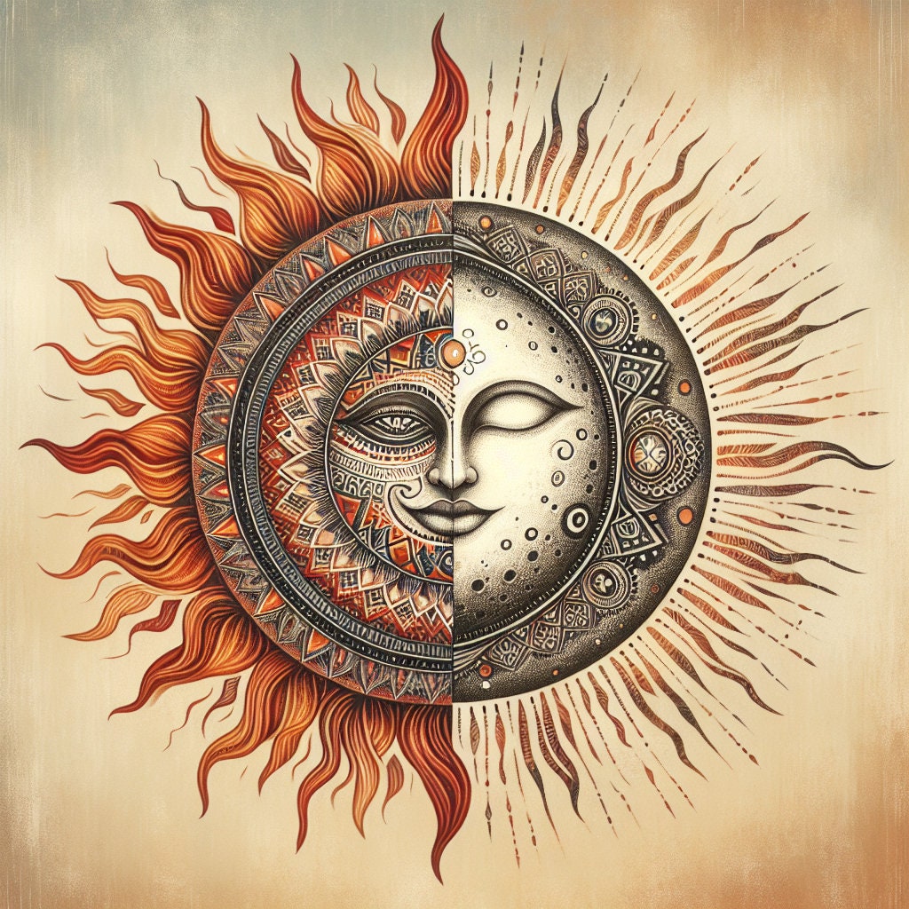 Boho Sun and Moon Digital Wall Art - Celestial Bohemian Print, Mystical ...