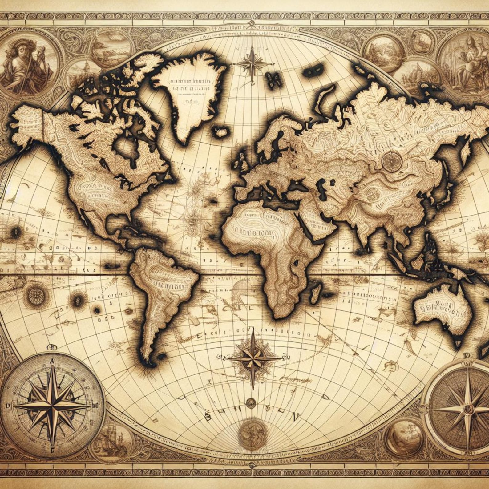 Antique Style World Map Digital Wall Art Printable - Etsy