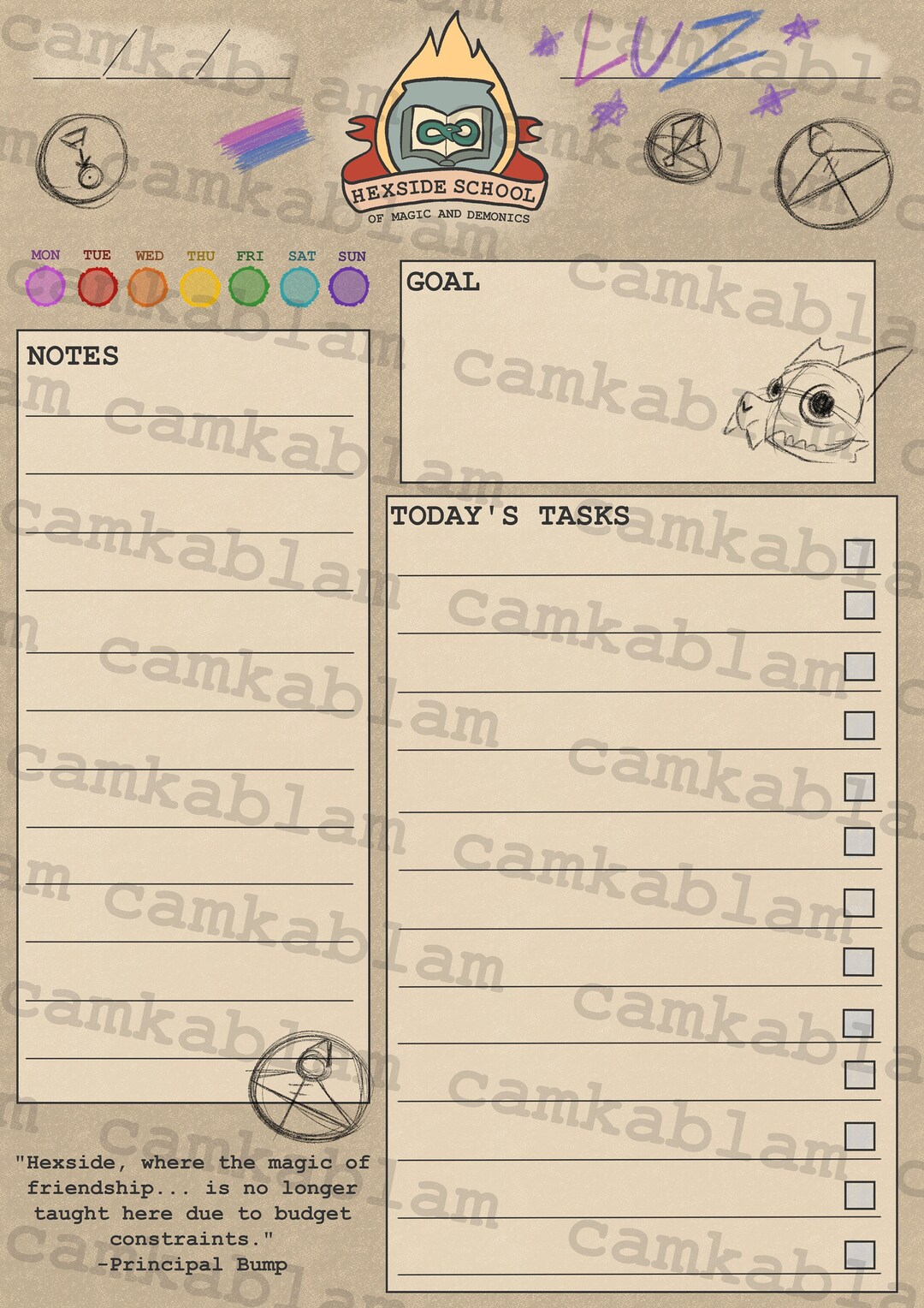 Hexside School of Magic and Demonics Daily Digital Planner the Owl ...