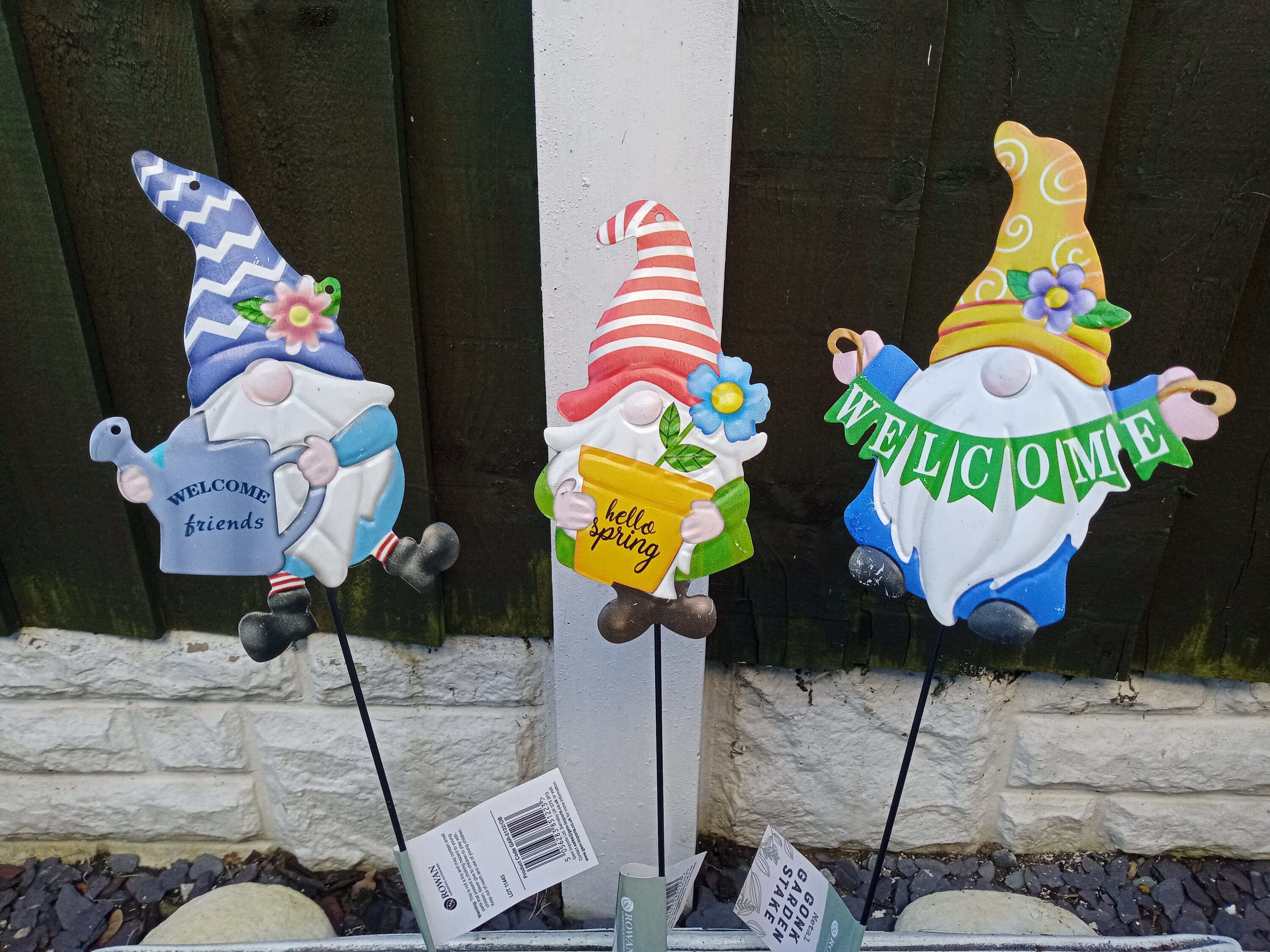 Set of 3 Garden Gonk Gnomes Metal Garden Stakes - Garden Decoration ...