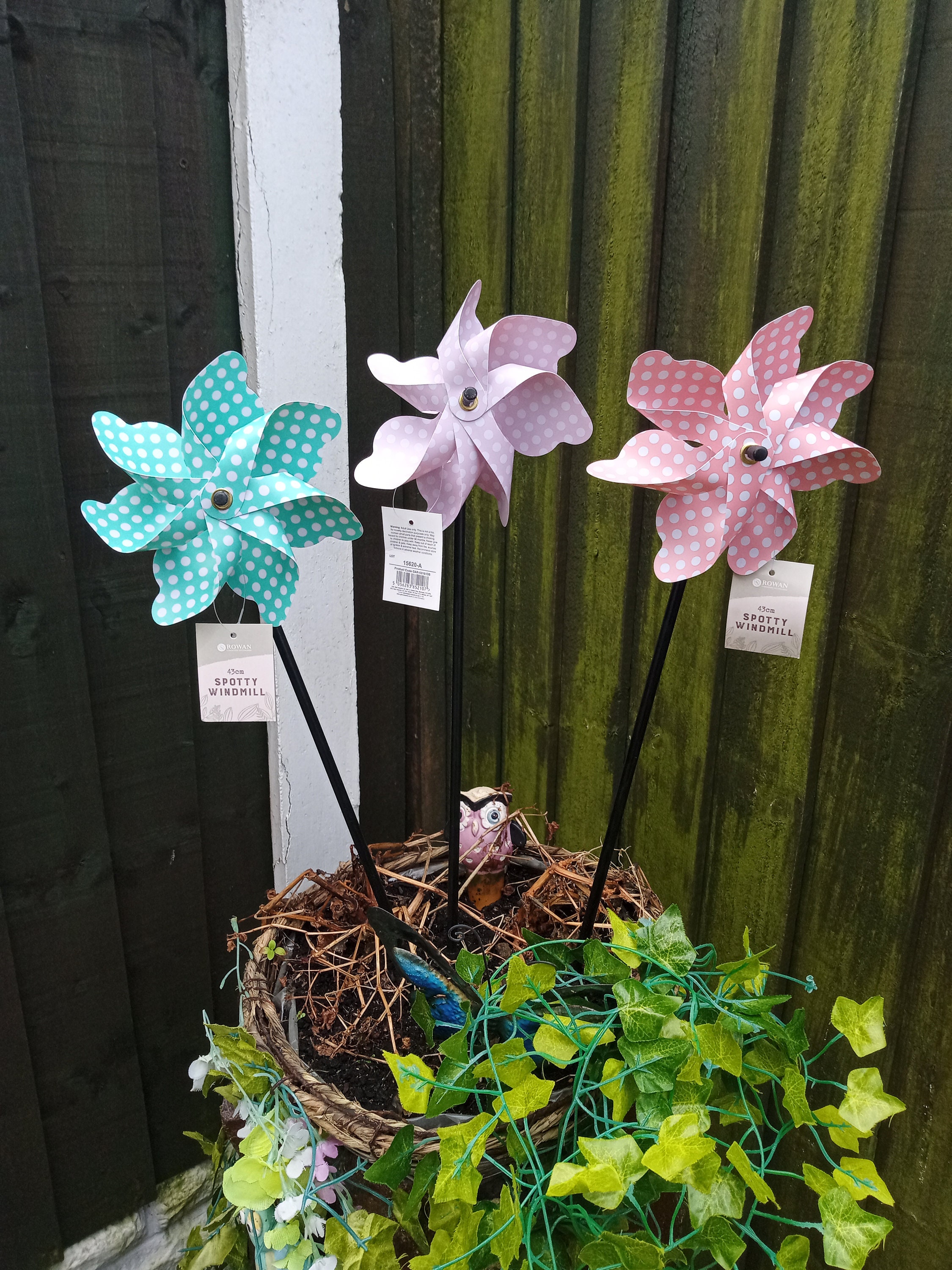 Spotty Windmill Flower Garden Decoration X3 Spinning Colourful ...