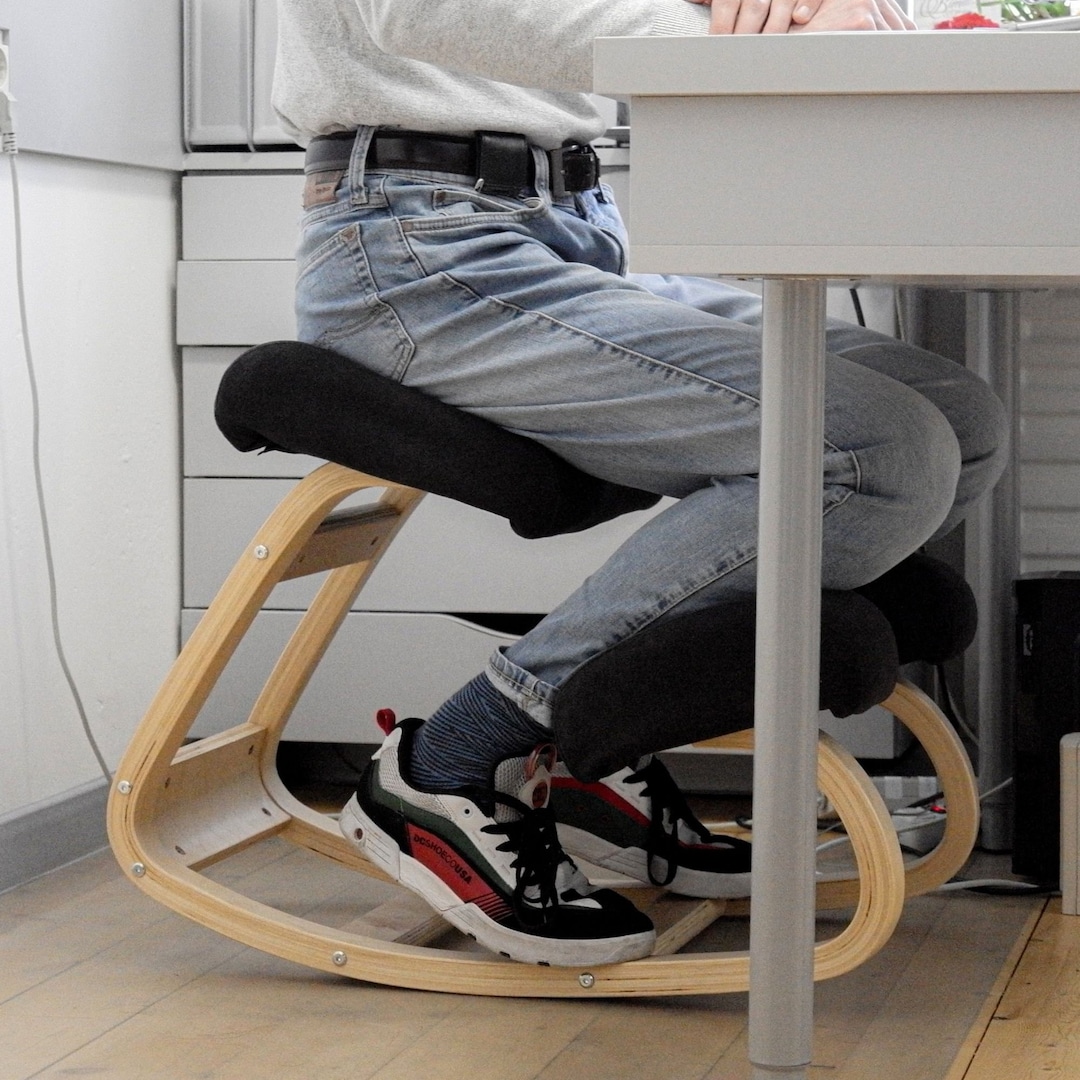 Office Ergonomic Black Chair, Ergonomic Stool, Work From Home Stool, Posture Corrector Wood ...