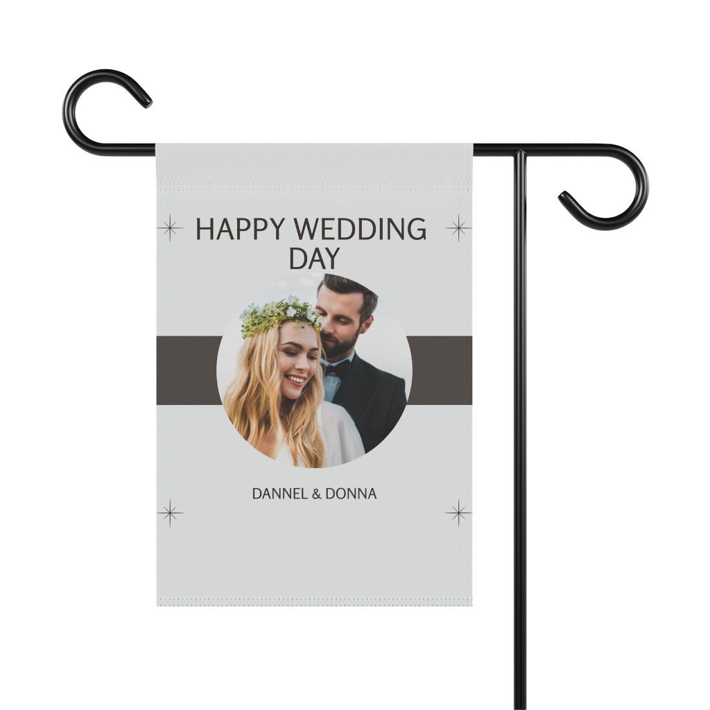 Happy Wedding Day, Personalised Photo Wedding Theme Garden Flag, Banner ...